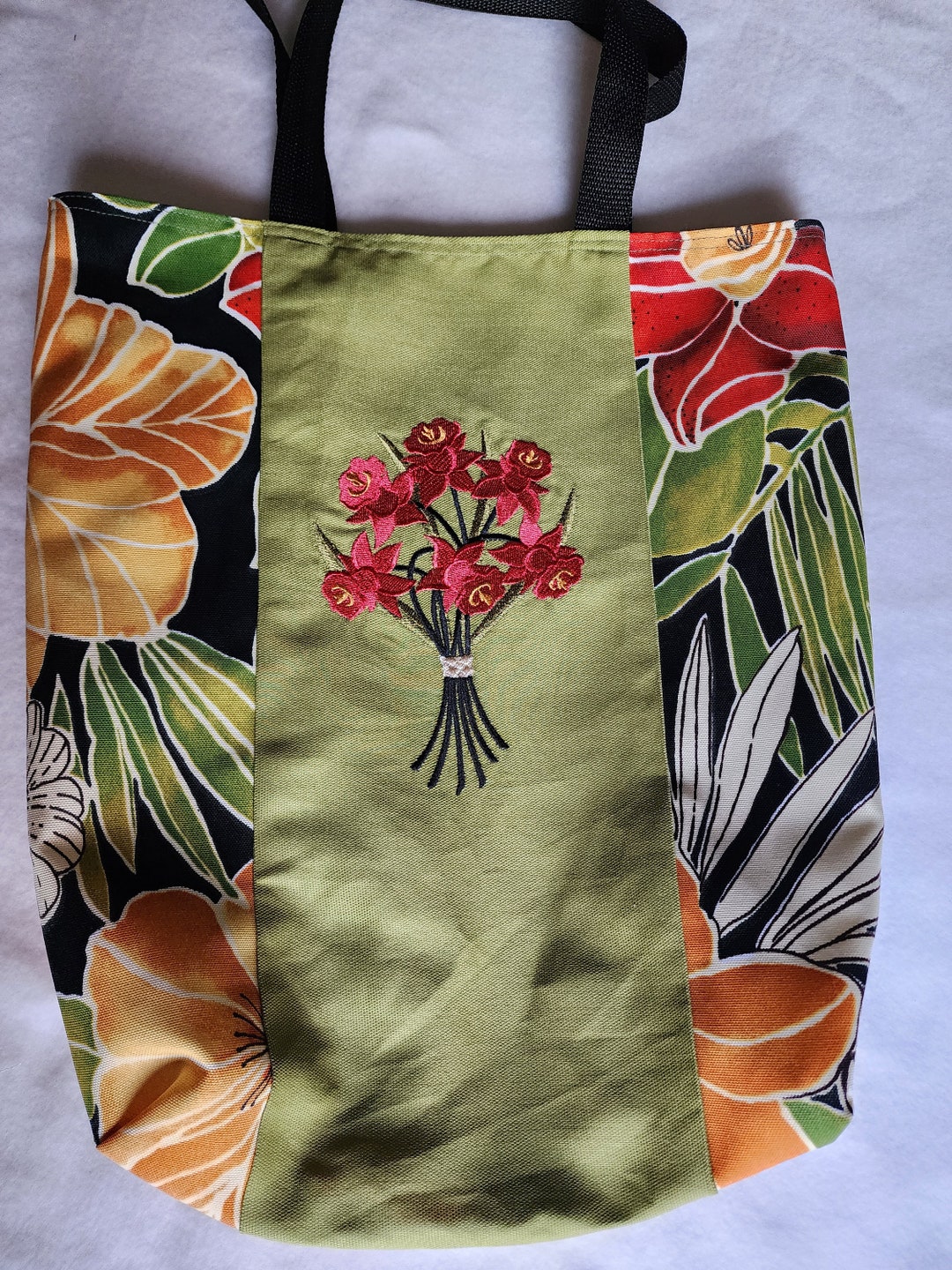 Tropical Flowers Lightweight Canvas Duck Cloth Tote Bag Shopping Bag ...