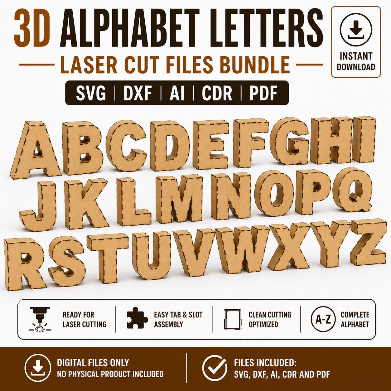 3D Alphabet Letters SVG Bundle | Laser Cut Files | A-Z MDF Letters ...