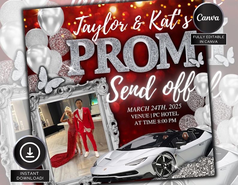 Red Prom Send off Flyer, DIY Prom Flyer, Prom Canva Template, Prom Send ...