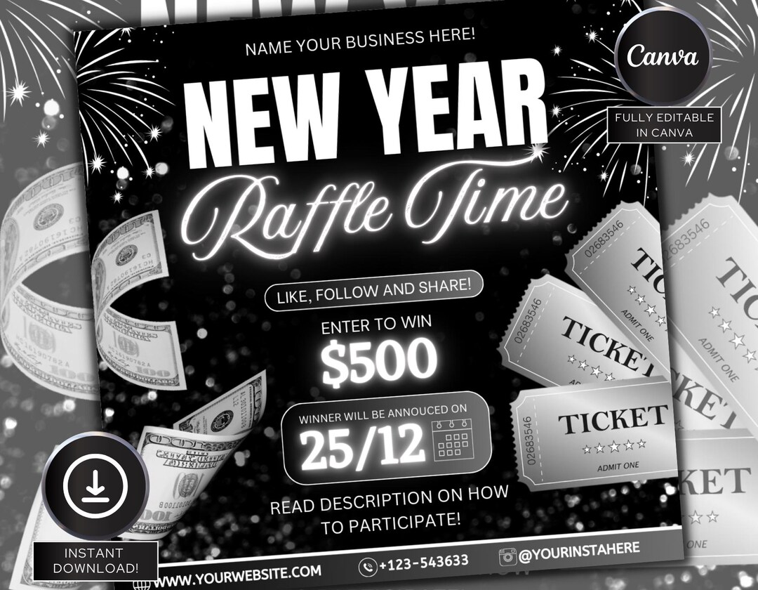 New Year Raffle Giveaway Flyer, Raffle Flyer, DIY Giveaway Flyer ...