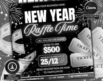 New Year Raffle Giveaway Flyer, Raffle Flyer, DIY Giveaway Flyer ...