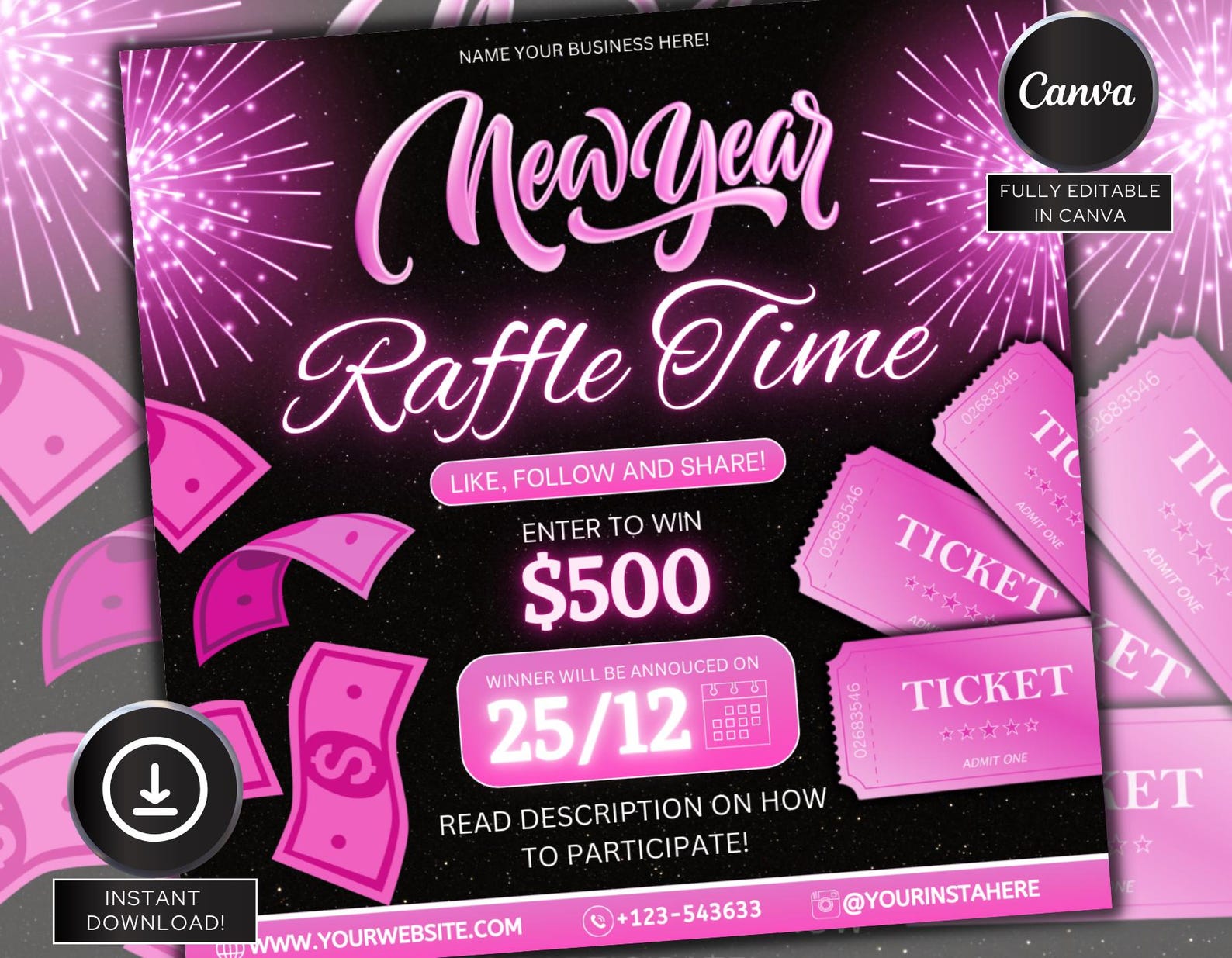 New Year Raffle Giveaway Flyer, Raffle Flyer, DIY Giveaway Flyer ...