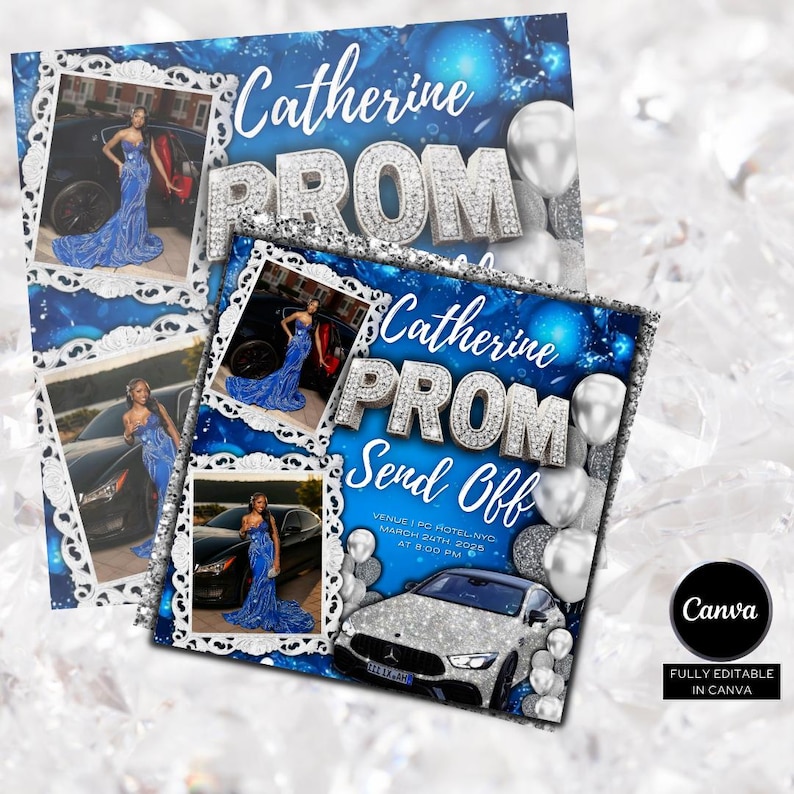 Blue Prom Send off Flyer, DIY Prom Flyer, Prom Canva Template, Prom ...