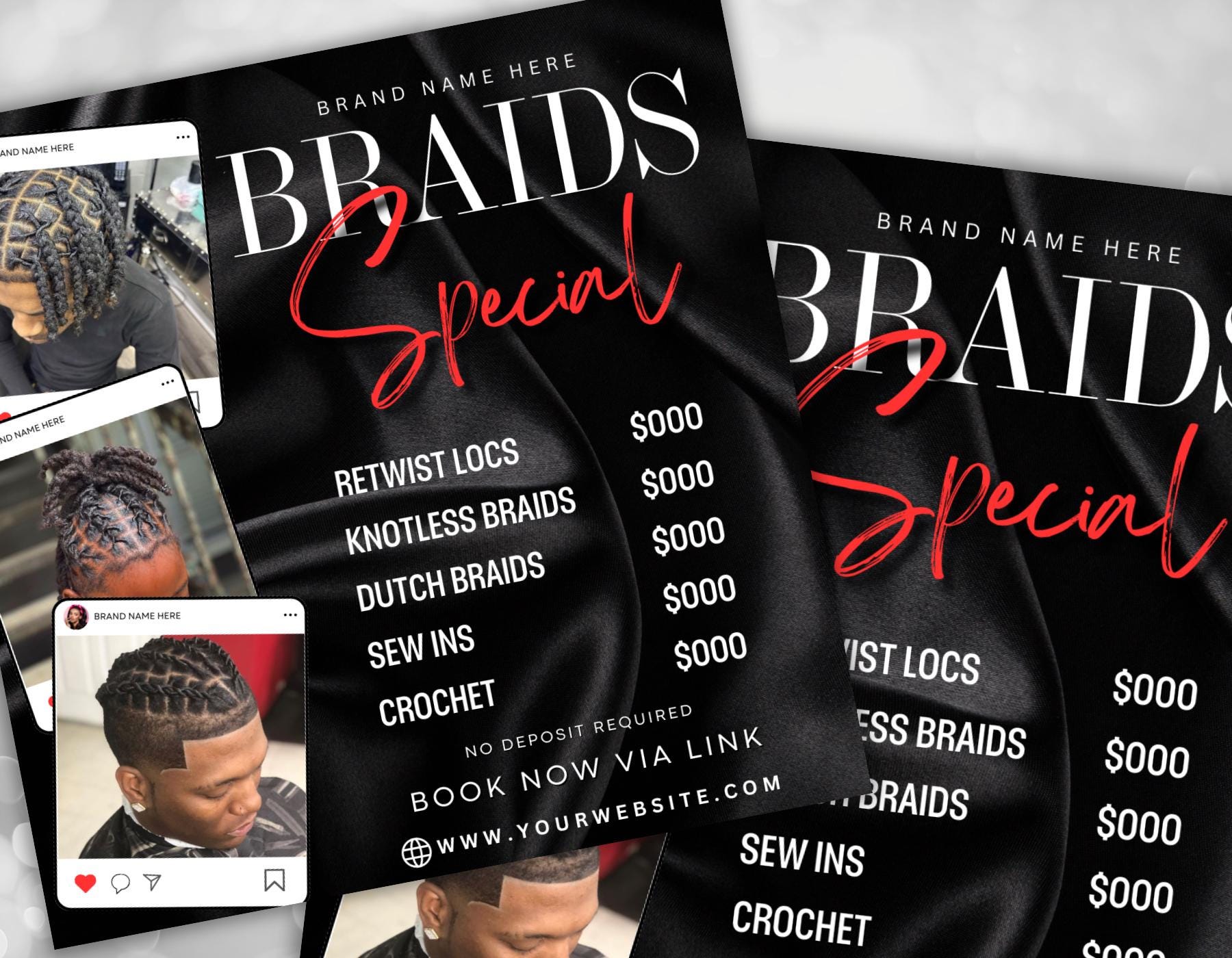 Men's Stitch Braids Flyer, DIY Flyer Template Design, Braids Booking ...