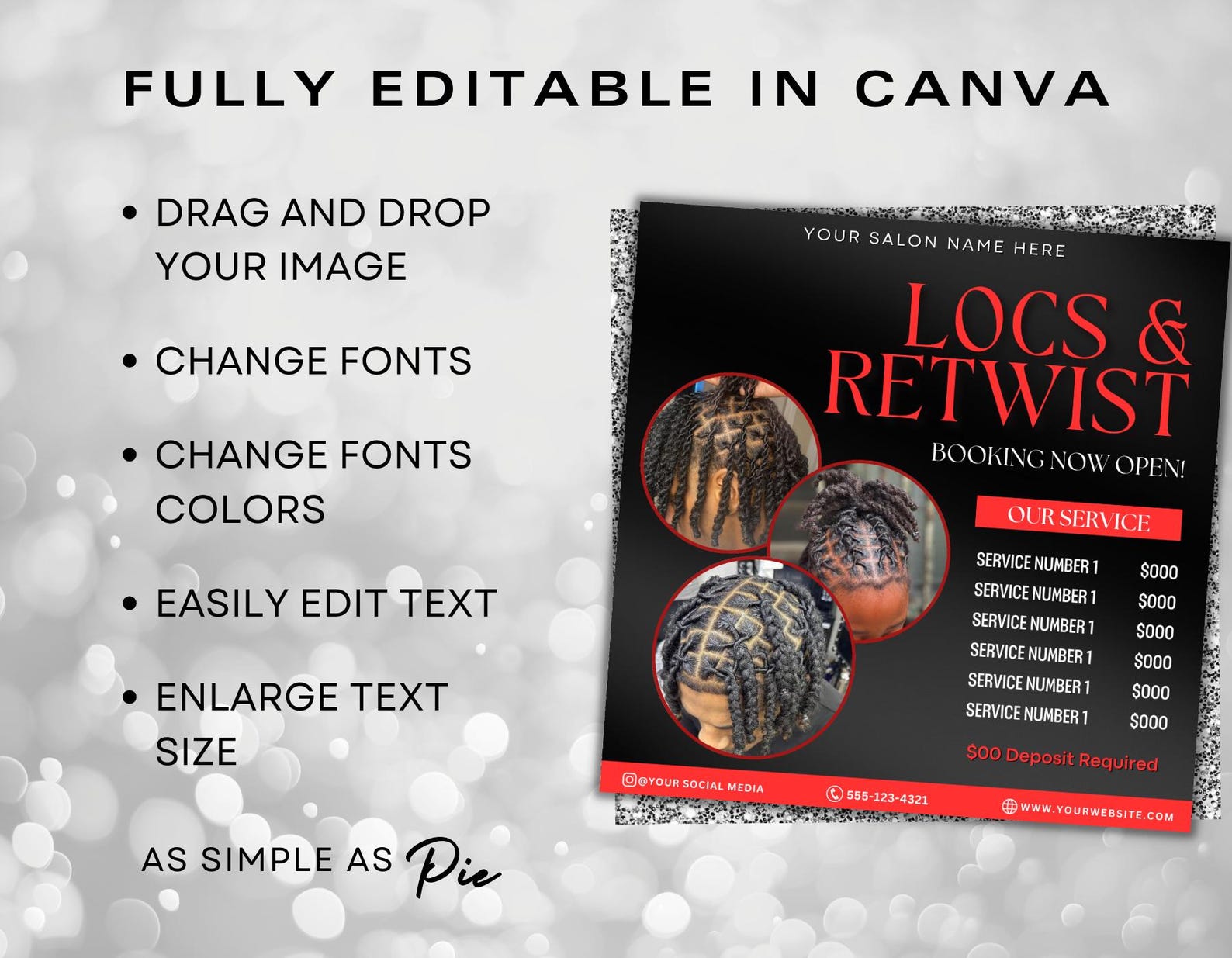 Locs and Styles Flyer, Barbershop, Loc Retwist, Editable on Canva ...