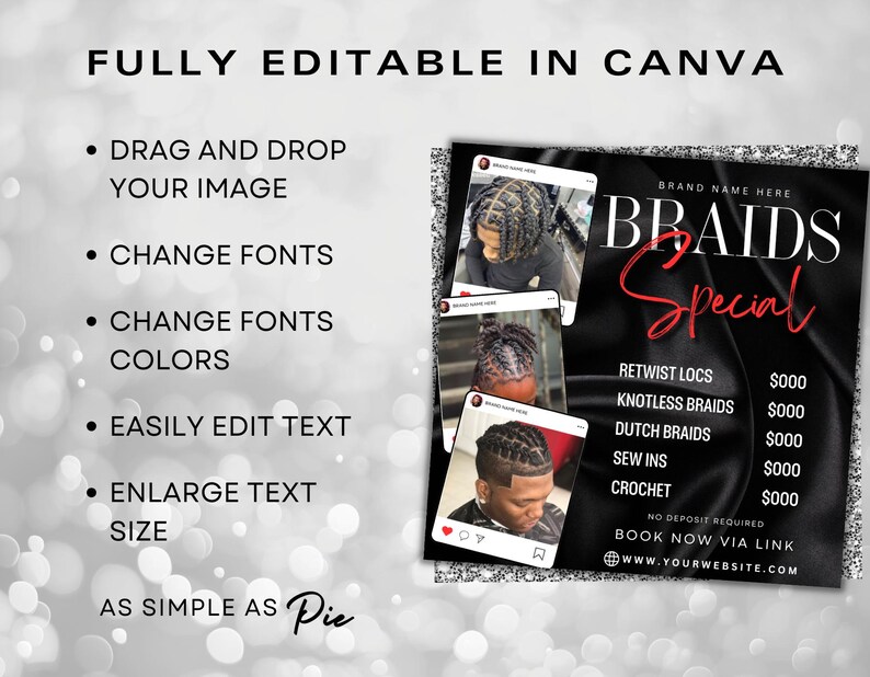 Men's Stitch Braids Flyer, DIY Flyer Template Design, Braids Booking ...