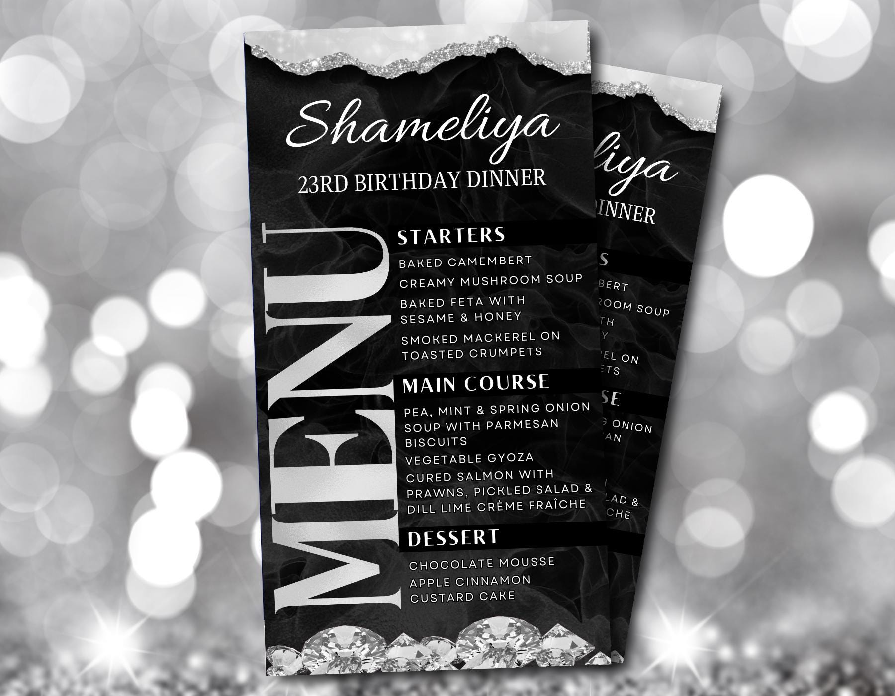 Minimalist Birthday Dinner Menu Template, Editable Birthday Picture ...