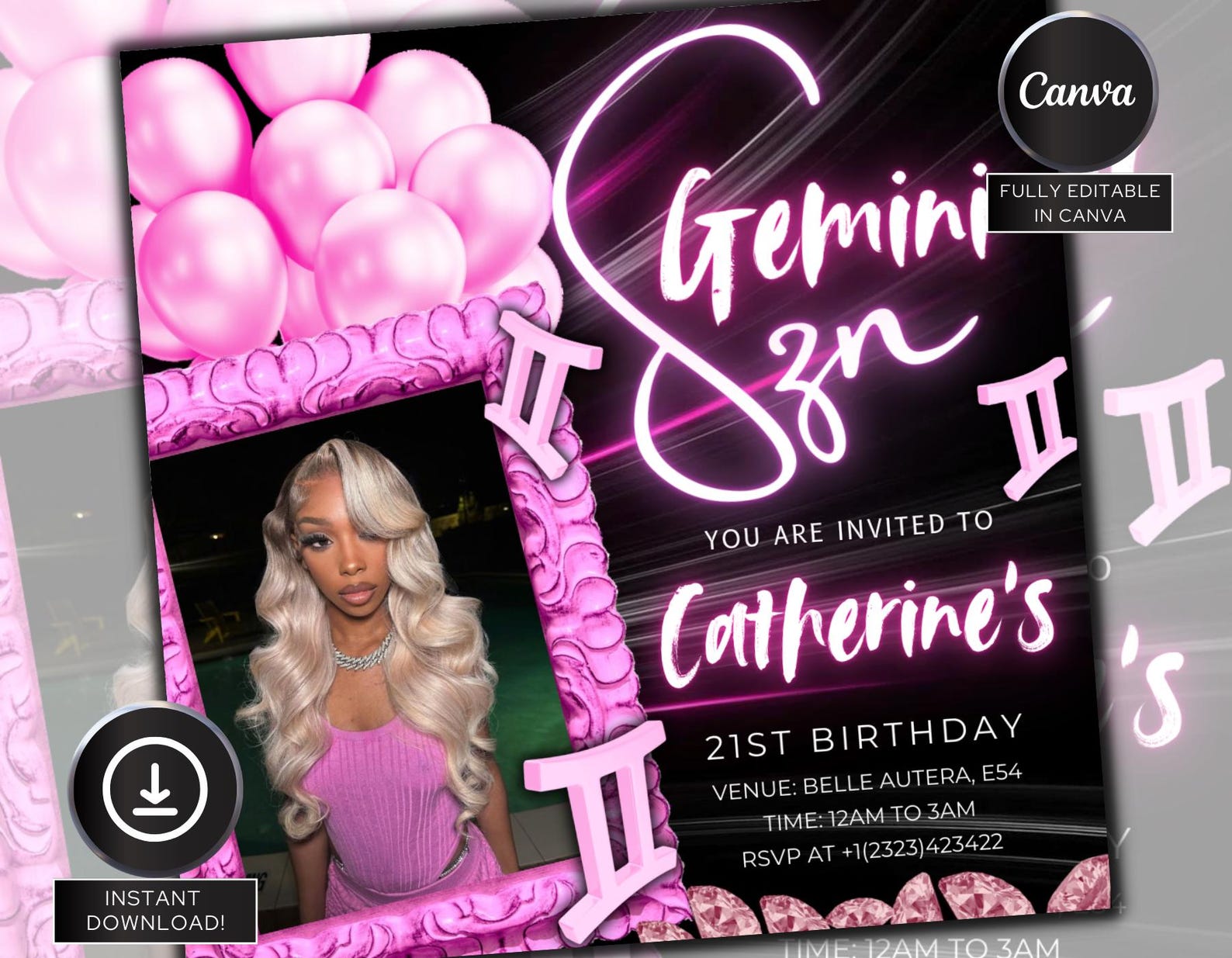 Gemini Birthday Flyer, Gemini Bash Flyer,birthday Flyer,birthday Girl ...