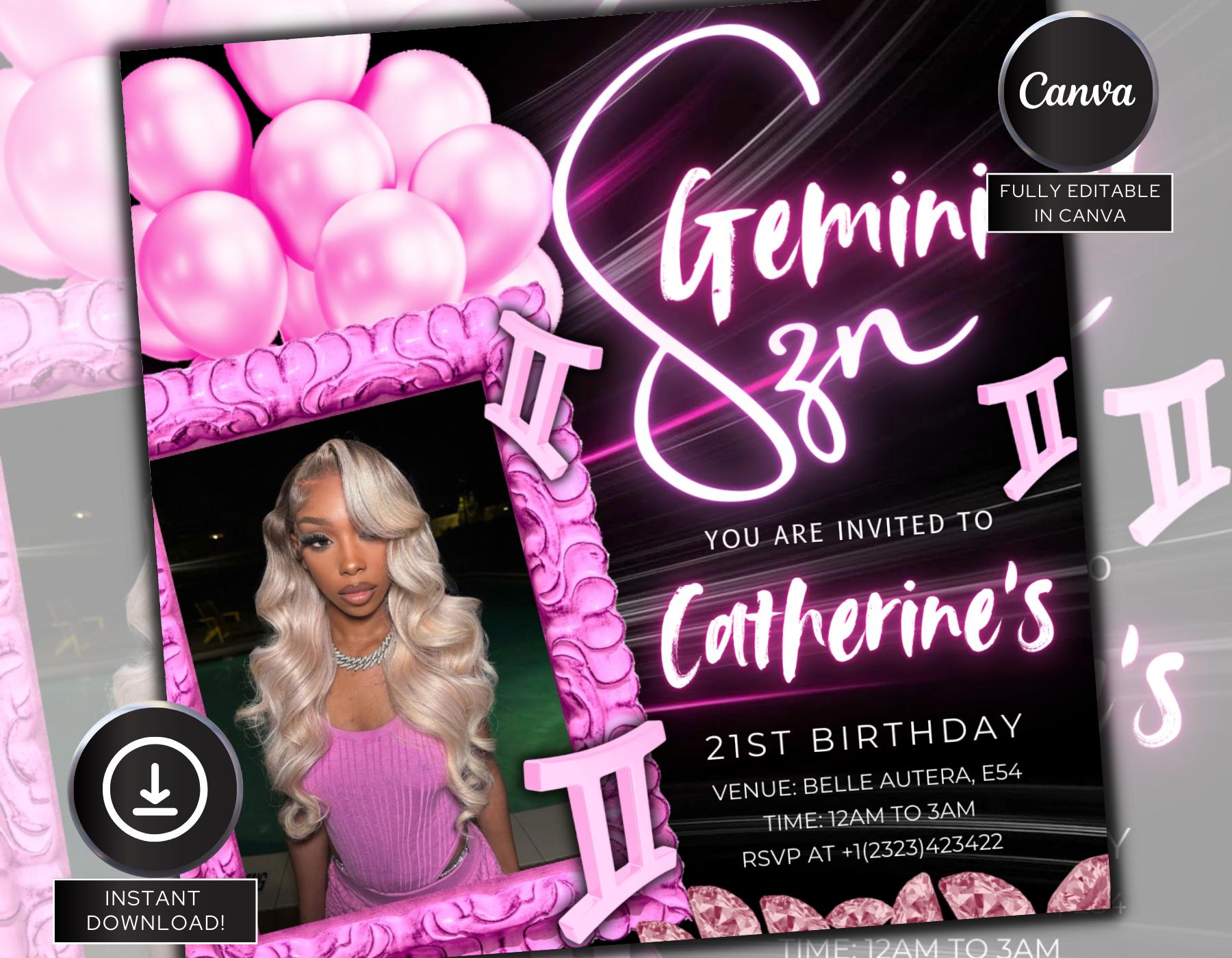 Gemini Birthday Flyer, Gemini Bash Flyer,birthday Flyer,birthday Girl ...