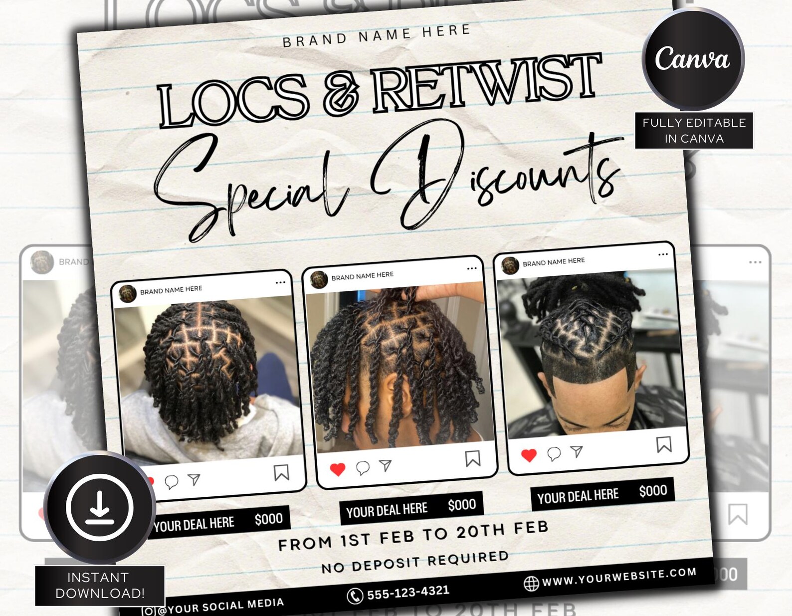 Men's Stitch Braids Flyer, DIY Flyer Template Design, Braids Booking ...