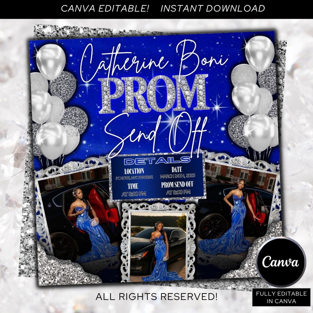 Blue Prom Send off Flyer, DIY Prom Flyer, Prom Canva Template, Prom ...