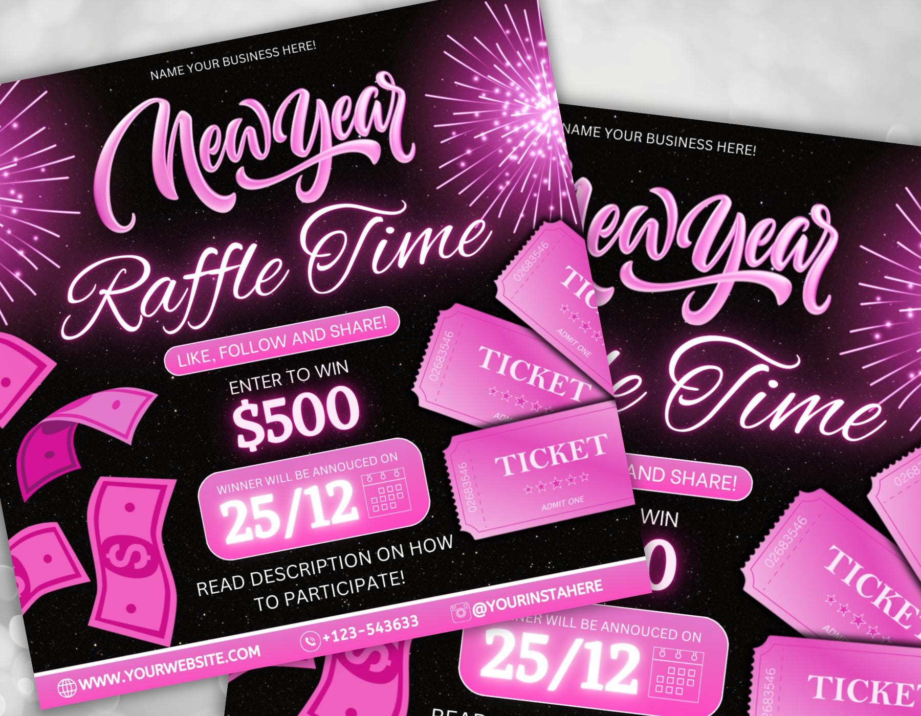 New Year Raffle Giveaway Flyer, Raffle Flyer, DIY Giveaway Flyer ...