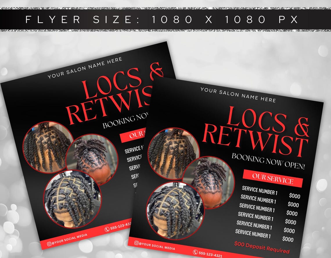 Locs and Styles Flyer, Barbershop, Loc Retwist, Editable on Canva ...