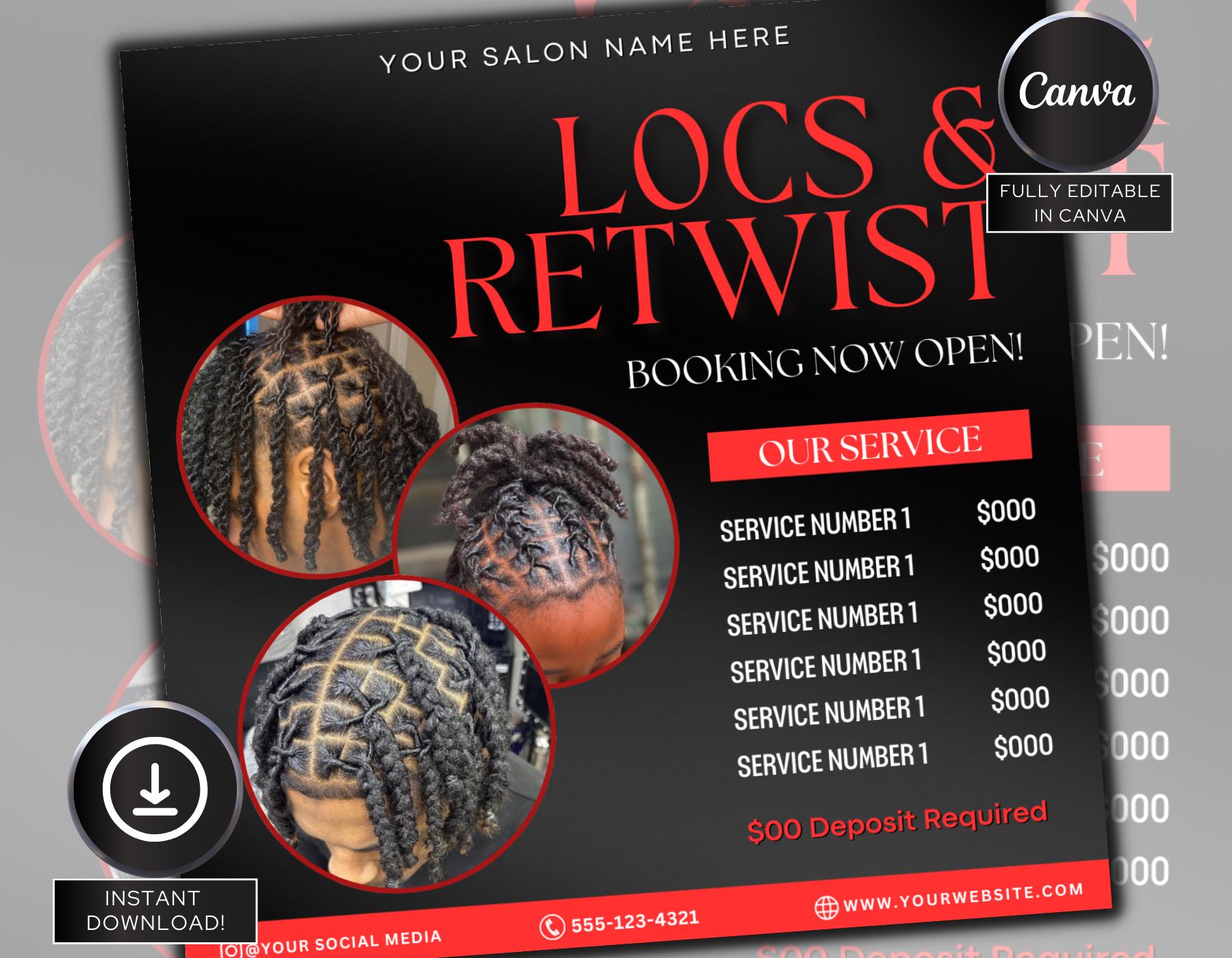 Locs and Styles Flyer, Barbershop, Loc Retwist, Editable on Canva ...
