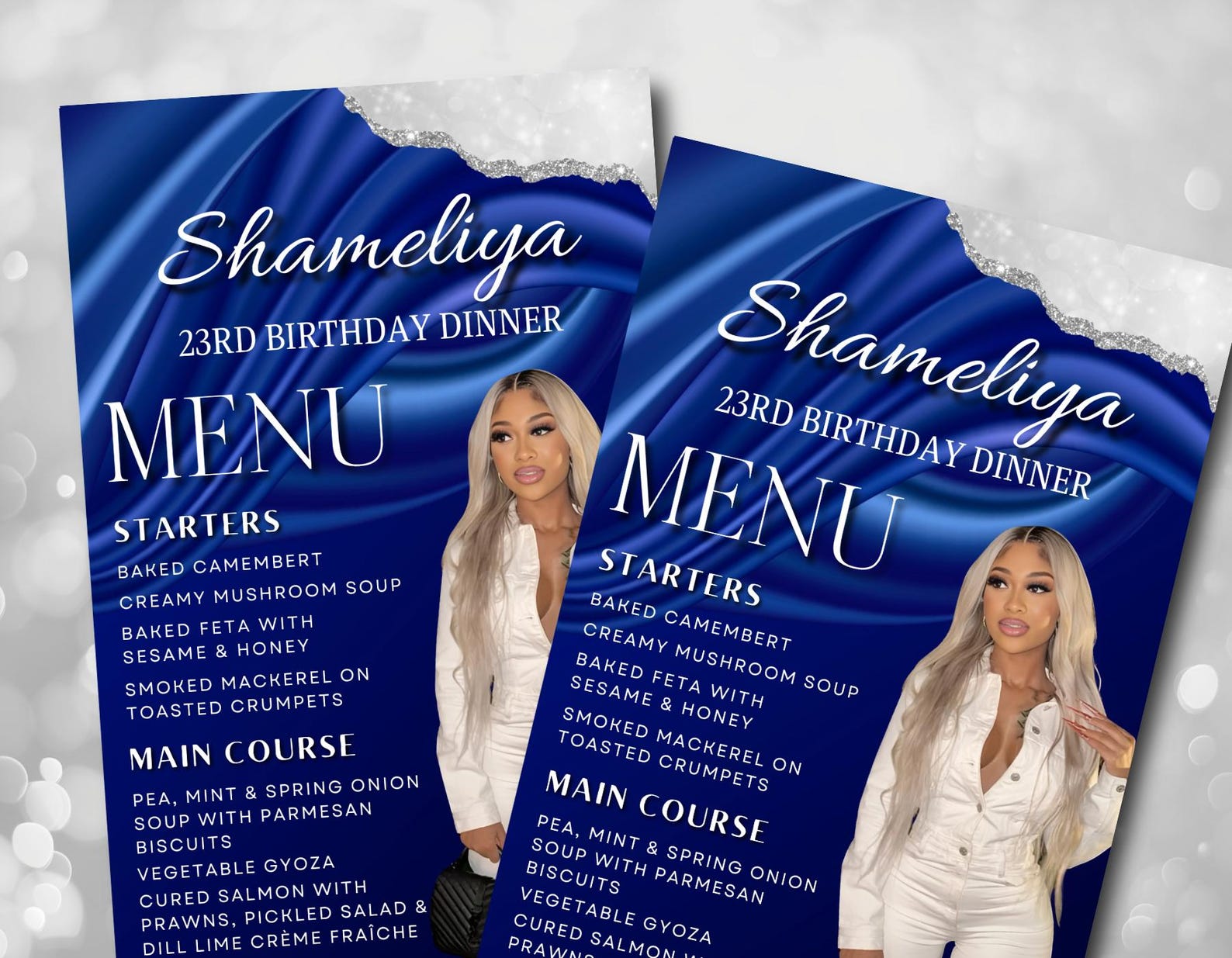 Royal Blue Birthday Dinner Menu Template, Editable Birthday Picture ...