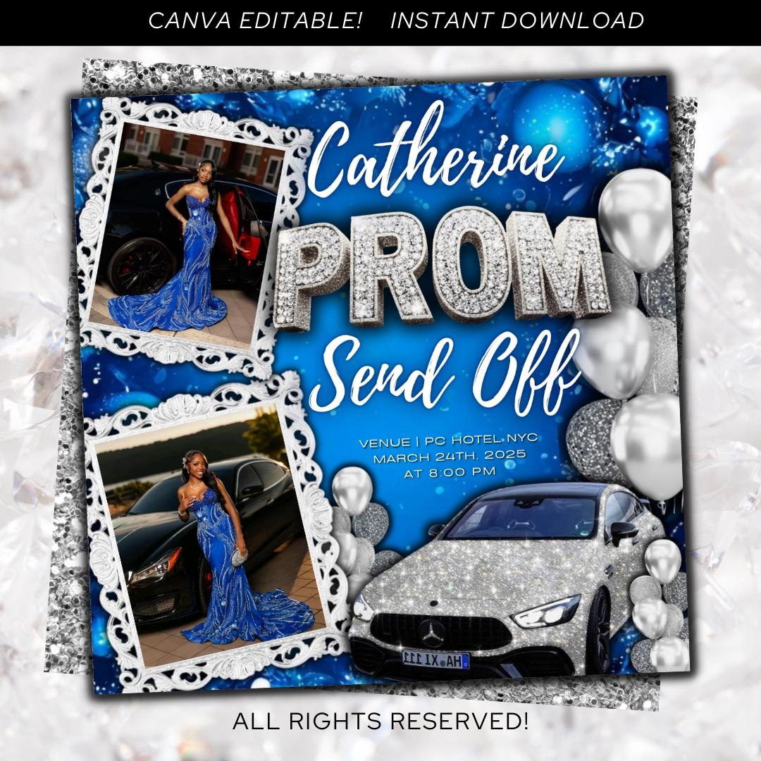 Blue Prom Send off Flyer, DIY Prom Flyer, Prom Canva Template, Prom ...