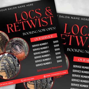Locs and Styles Flyer, Barbershop, Loc Retwist, Editable on Canva ...