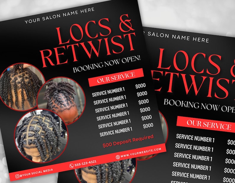 Locs and Styles Flyer, Barbershop, Loc Retwist, Editable on Canva ...