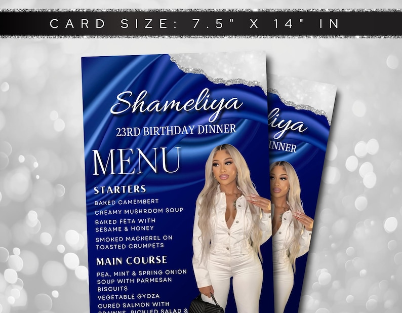 Royal Blue Birthday Dinner Menu Template, Editable Birthday Picture ...