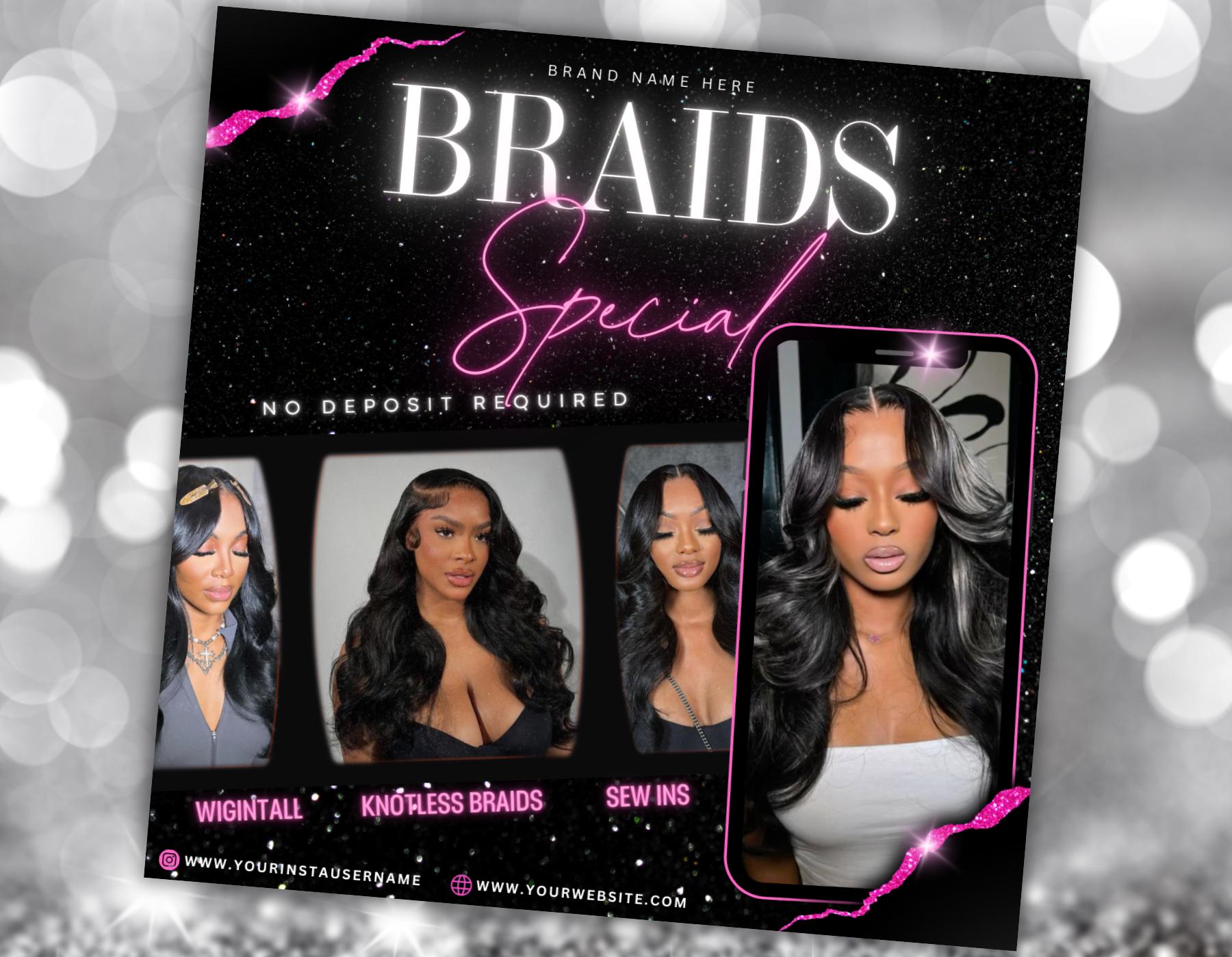 Braid Flyer, Knotless Braid Flyer, Locs Flyer, Hair Stylist Promo ...