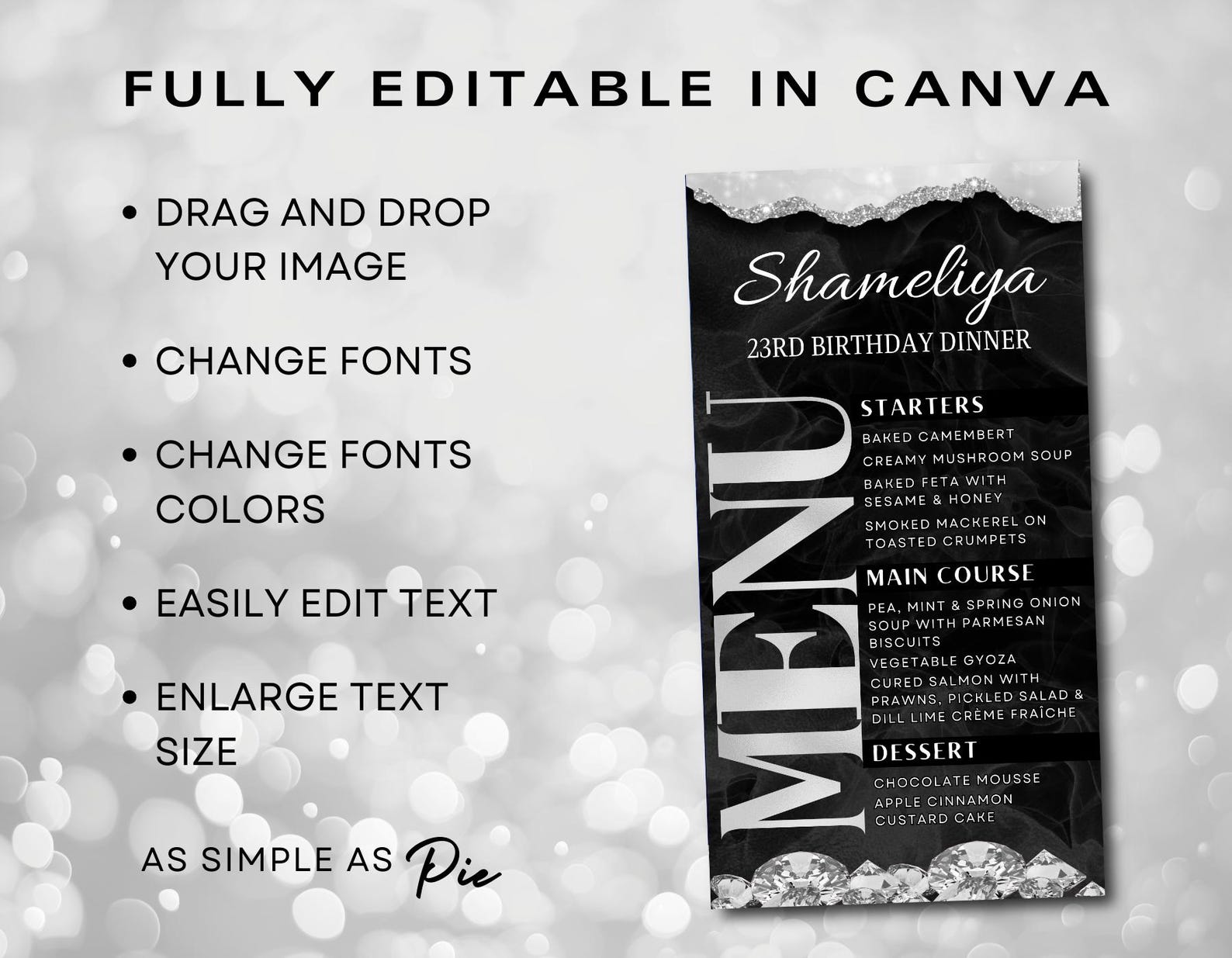 Minimalist Birthday Dinner Menu Template, Editable Birthday Picture ...