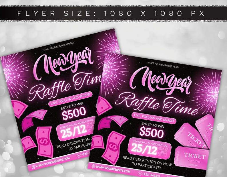New Year Raffle Giveaway Flyer, Raffle Flyer, DIY Giveaway Flyer ...
