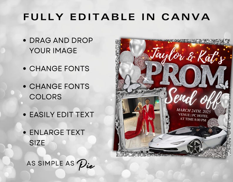 Red Prom Send off Flyer, DIY Prom Flyer, Prom Canva Template, Prom Send ...