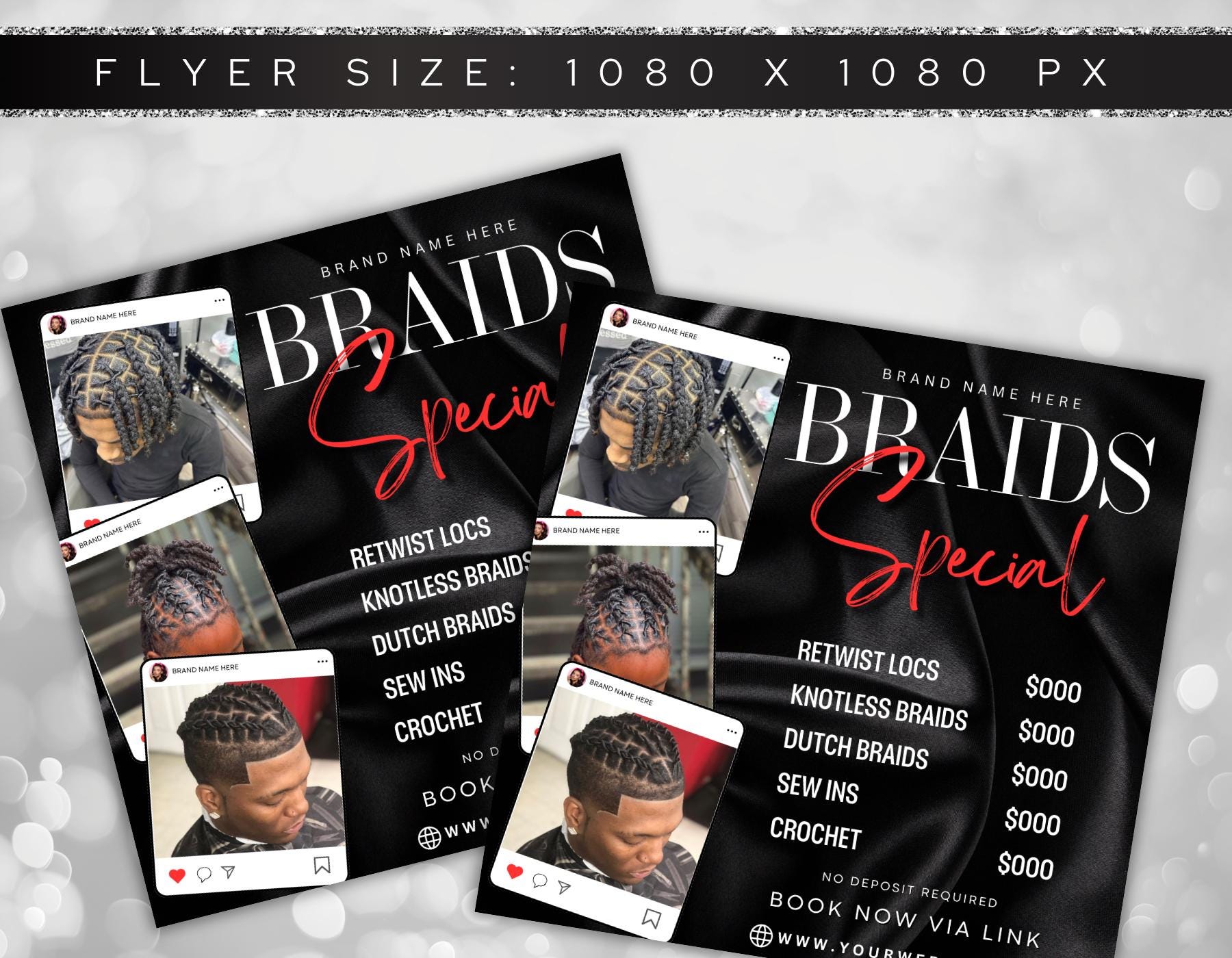 Men's Stitch Braids Flyer, DIY Flyer Template Design, Braids Booking ...