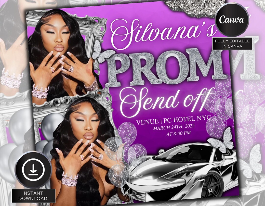 Purple Prom Send off Flyer, DIY Prom Flyer, Prom Canva Template, Prom ...