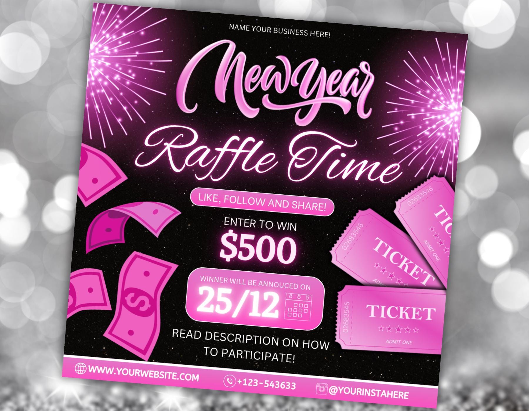 New Year Raffle Giveaway Flyer, Raffle Flyer, DIY Giveaway Flyer ...