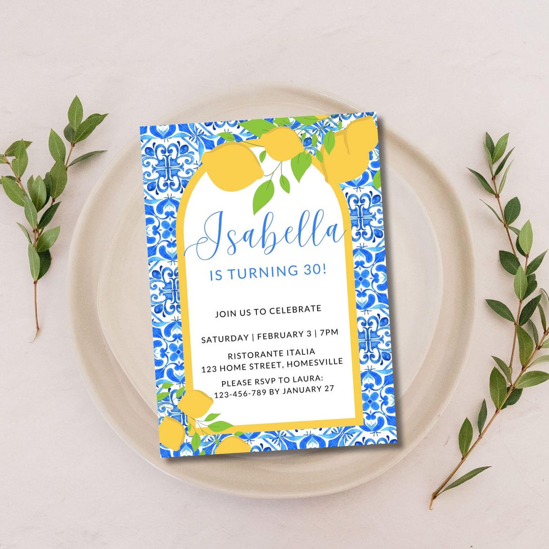 Positano Italian Themed Birthday Party Mediterranean Blue Tiles Yellow ...