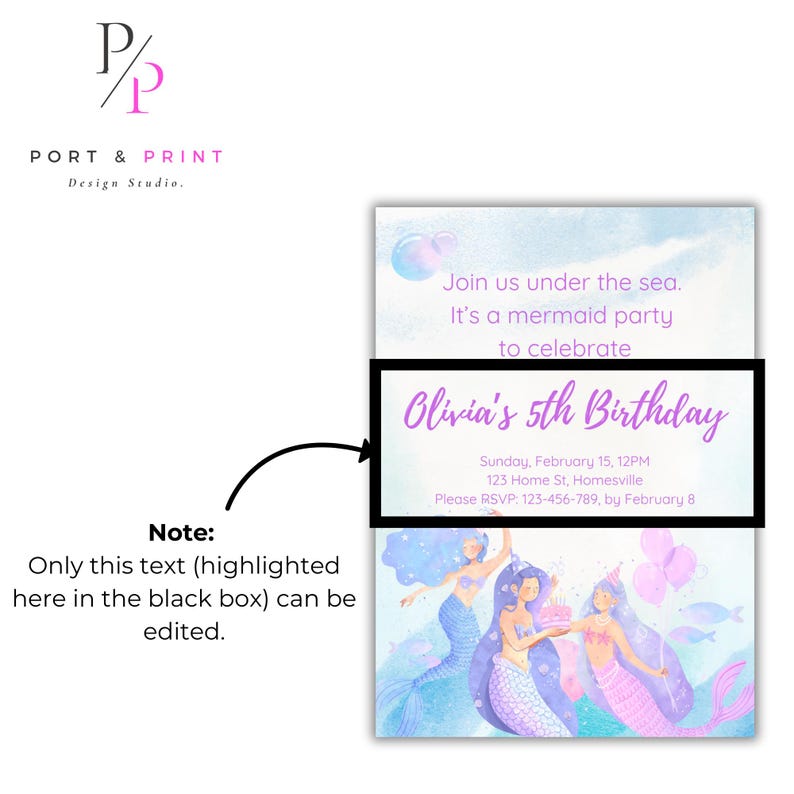 Mermaid Birthday Invitation Pink Blue Purple Watercolour Mermaid Under ...