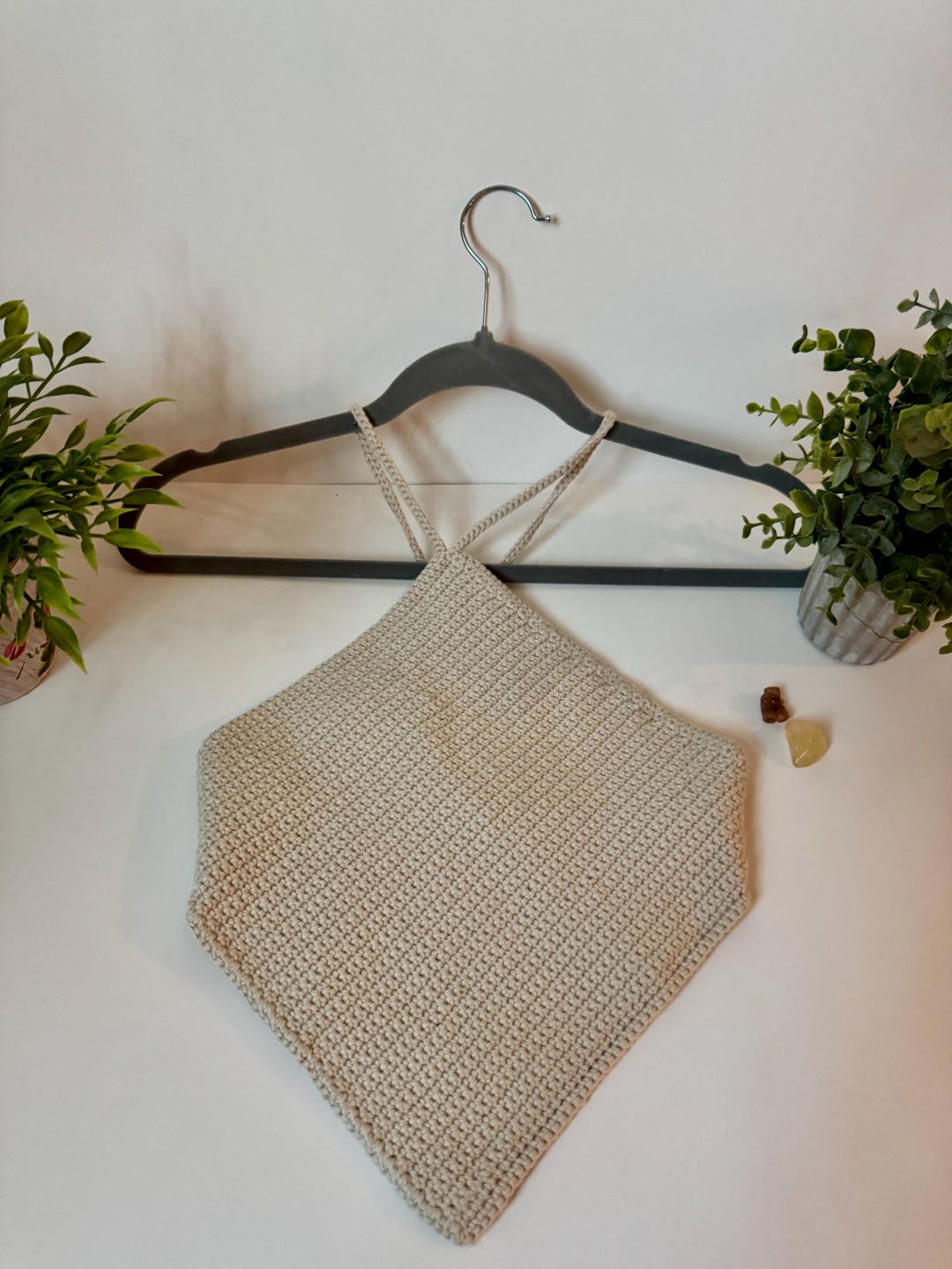 Beige Triangle Open Back Crochet Top - Etsy
