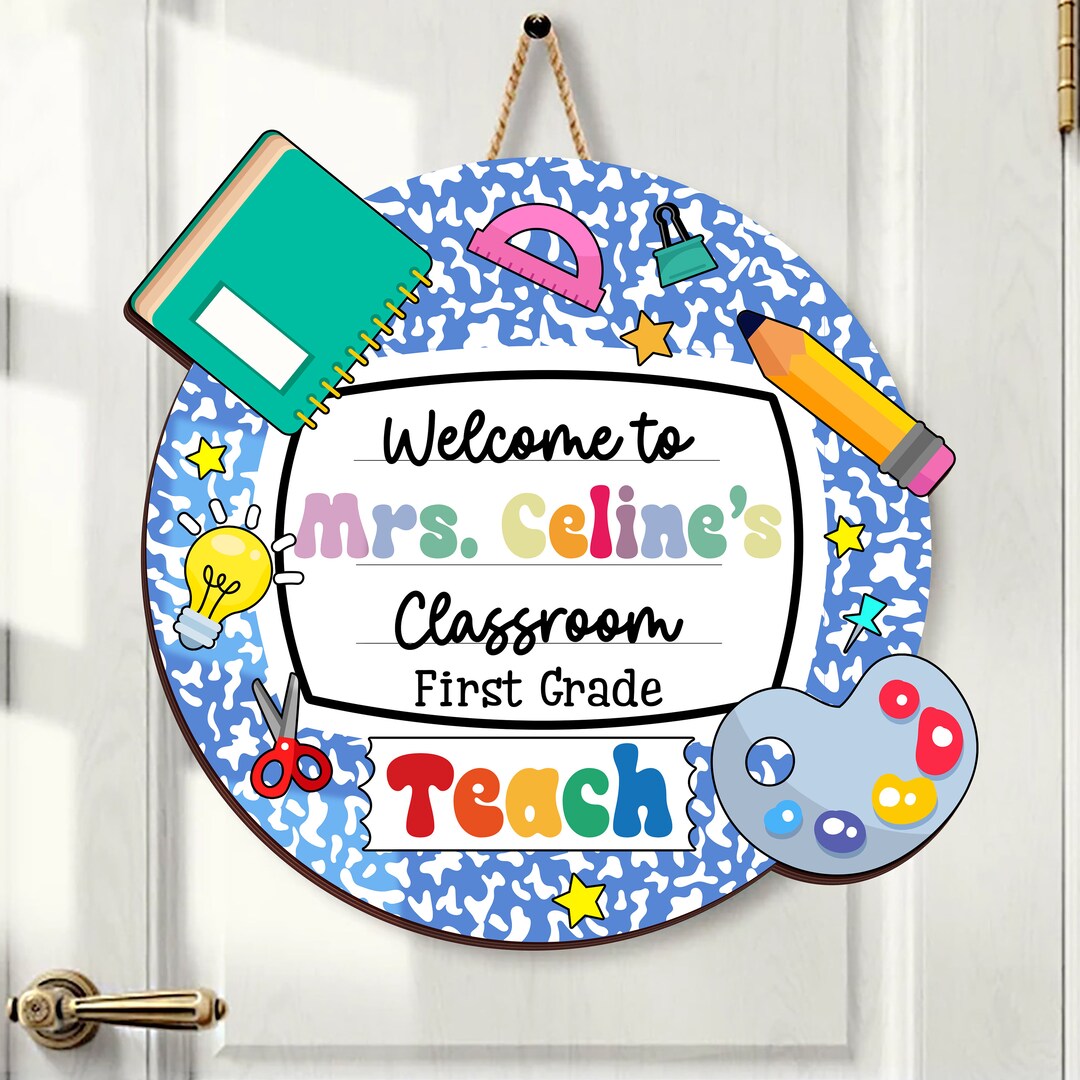 Personalized Teacher 3D Door Sign, Welcome to Classroom Wooden Sign ...