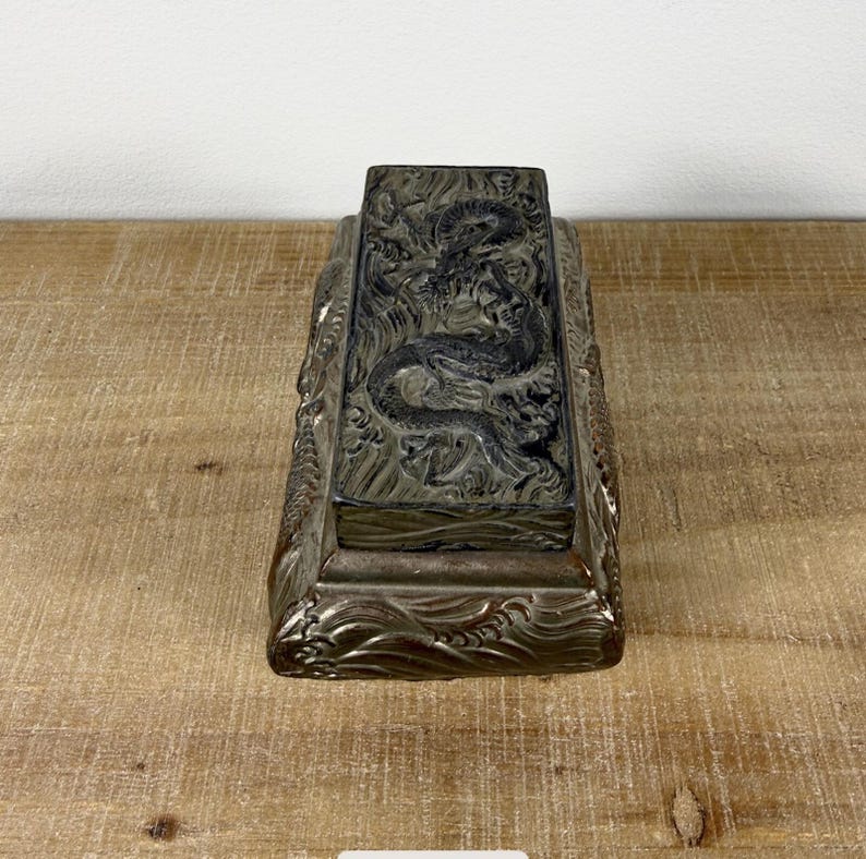 Antique Japanese Antimony Dragon Box - Wood Lined Repousse Metal ...