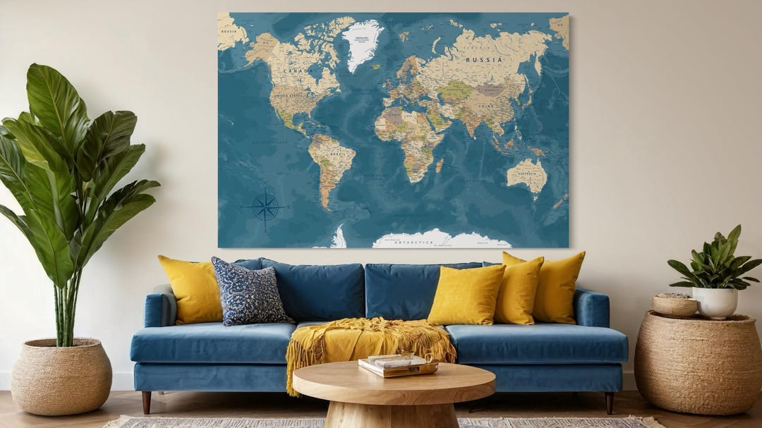World Map Acoustic Panel Detailed and Educational Wall Art. - Etsy