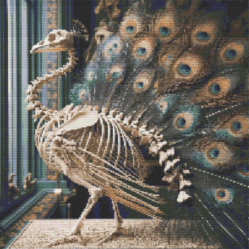 Peacock Skeleton Cross Stitch Pattern – Gothic Nature Embroidery (PDF ...