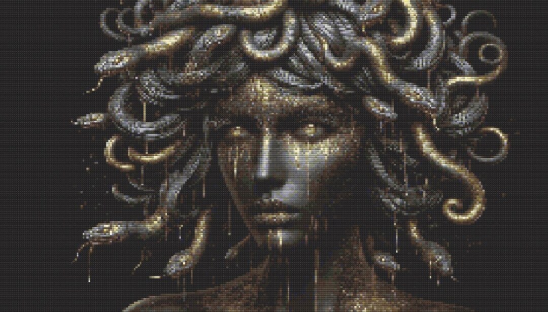 Medusa Cross Stitch Pattern - Greek Myth, Black & Gold (PDF Pattern) - Etsy