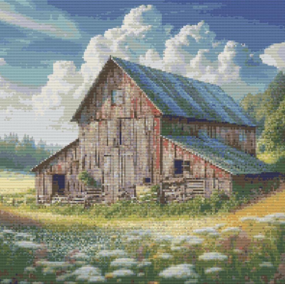 Old Red Barn Cross Stitch Pattern - Rustic Farmhouse Design With 42 DMC ...