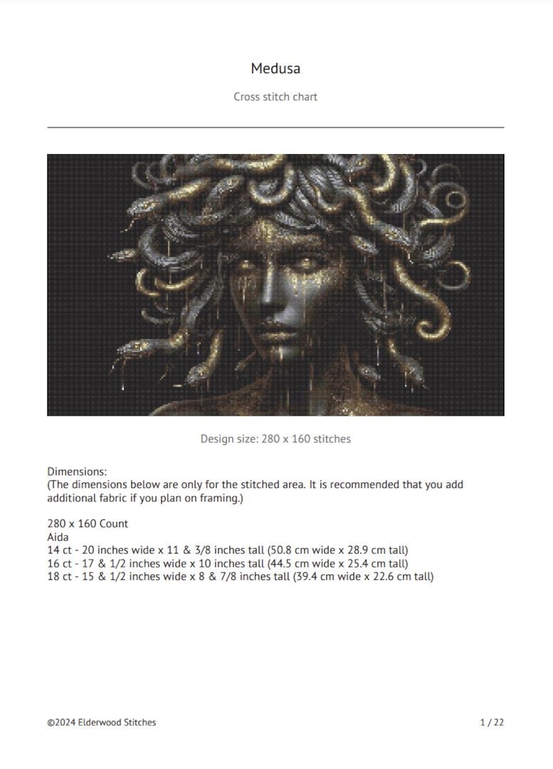 Medusa Cross Stitch Pattern - Greek Myth, Black & Gold (PDF Pattern) - Etsy
