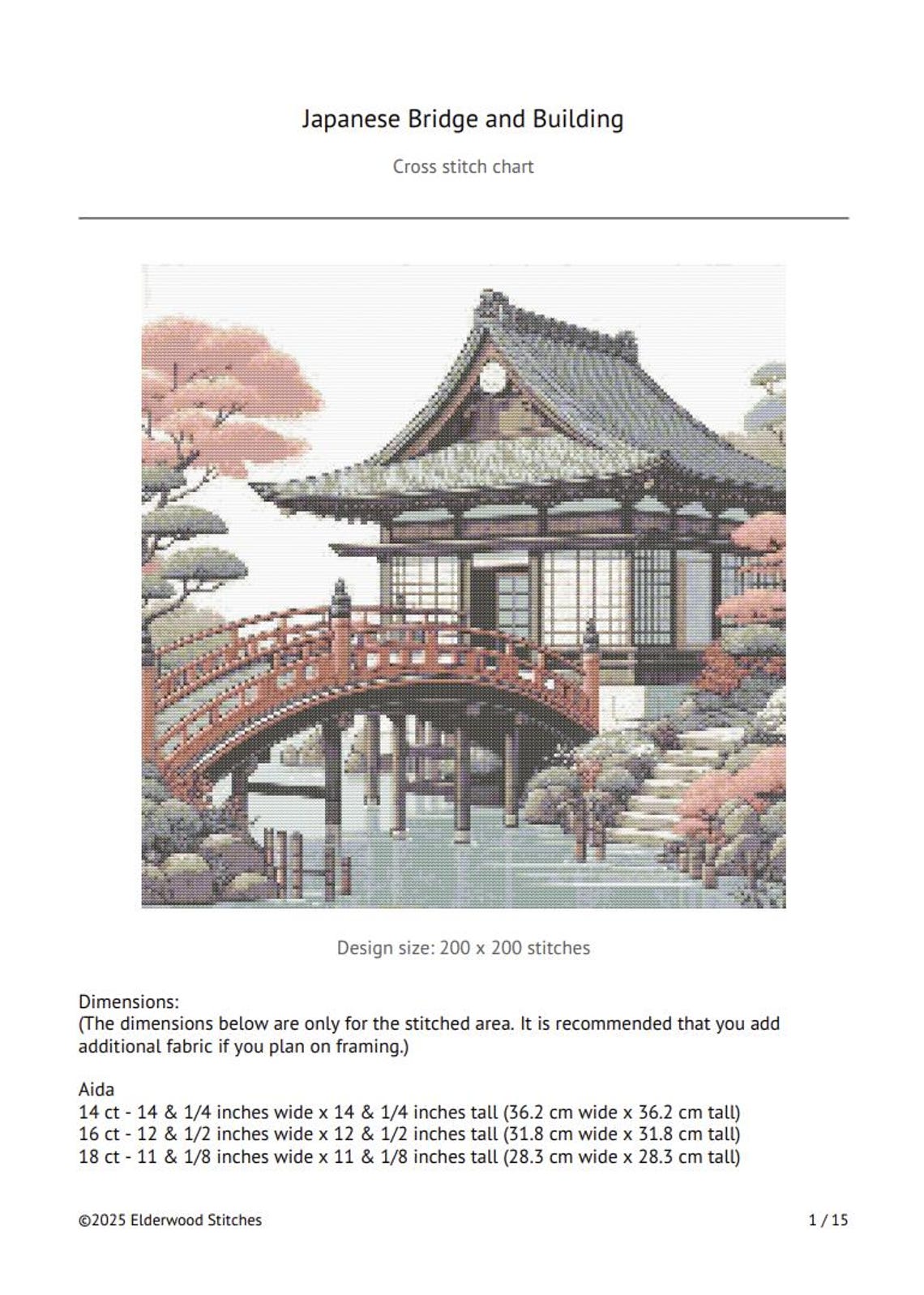 Japanese Bridge Cross Stitch Pattern – Detailed DMC Design (digital ...