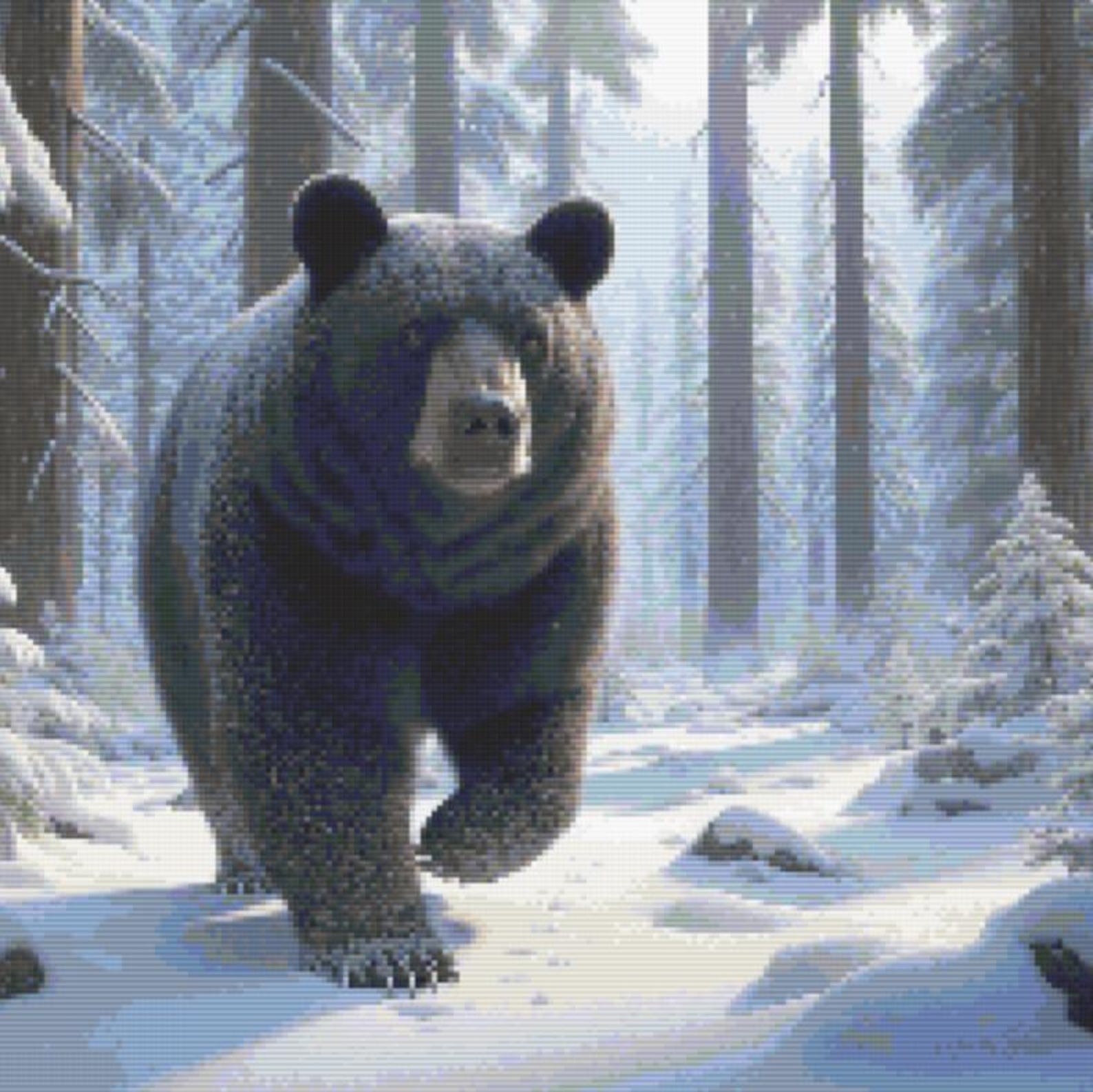 Snowy Black Bear Cross Stitch Pattern - Animal, Wildlife, Detailed DMC ...