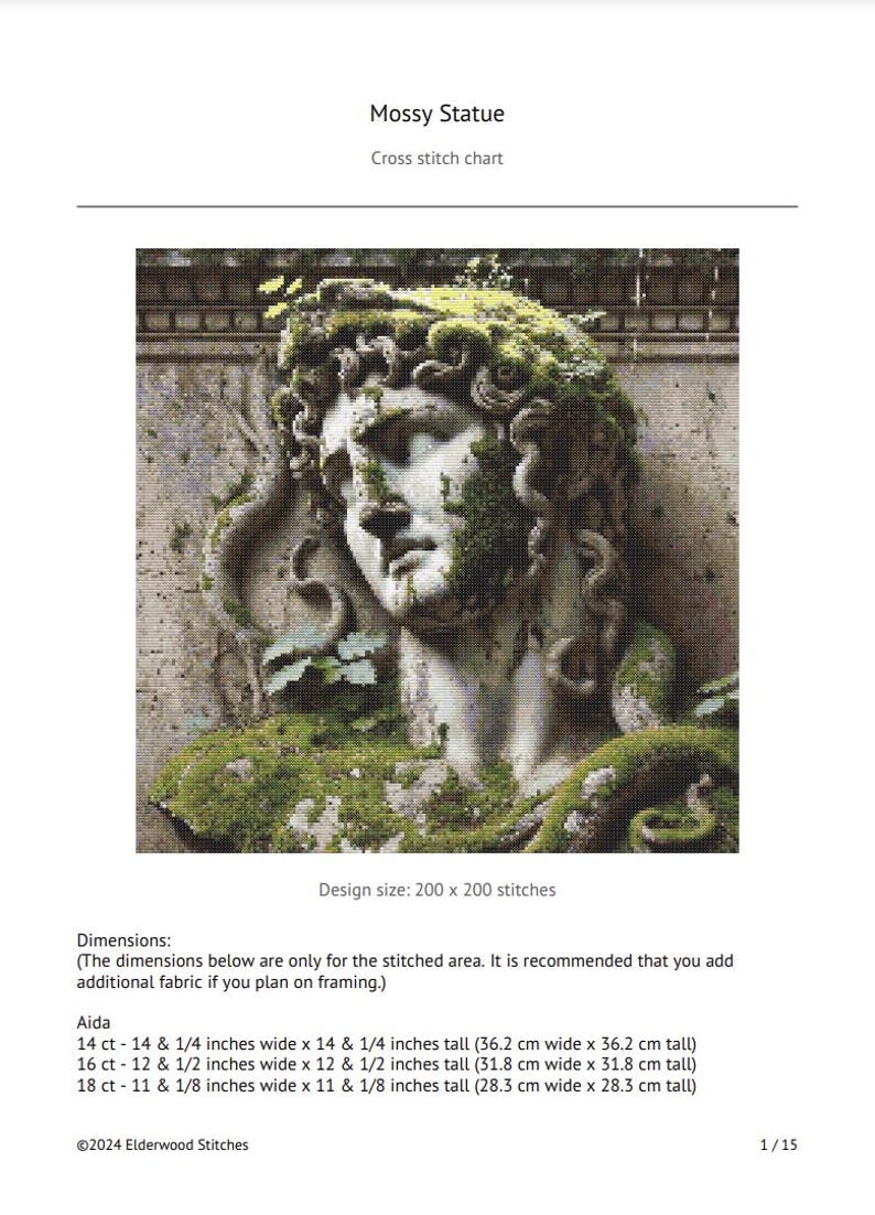Mossy Statue Cross Stitch Pattern, PDF Instant Download, Nature, X ...