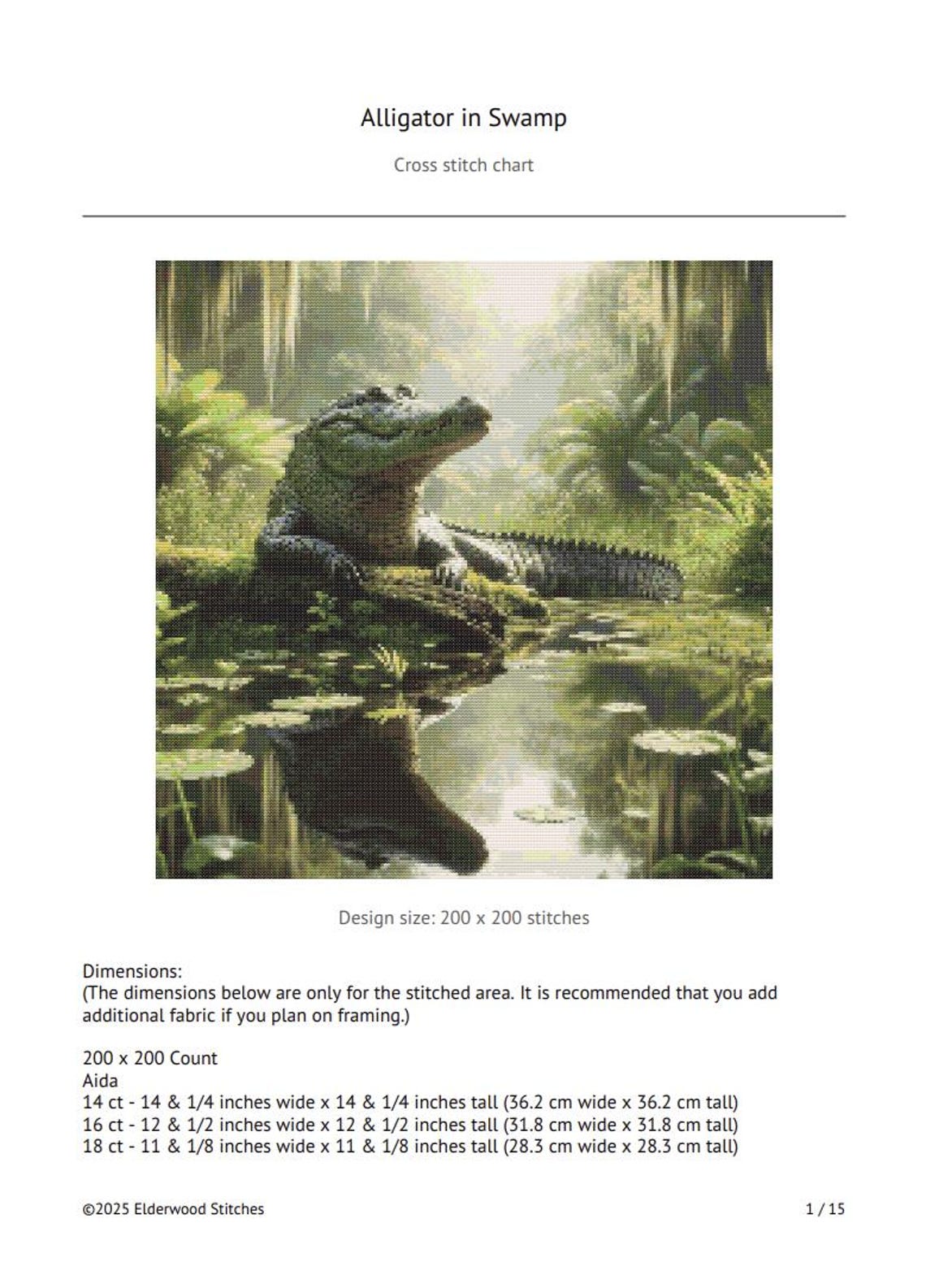 Alligator in Swamp Cross Stitch Pattern – Nature Embroidery (PDF ...