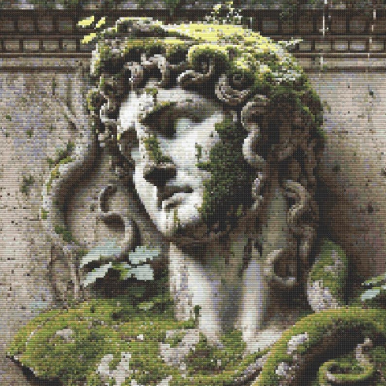 Mossy Statue Cross Stitch Pattern, PDF Instant Download, Nature, X ...