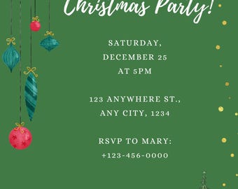 Christmas Invitation Card Template - Etsy