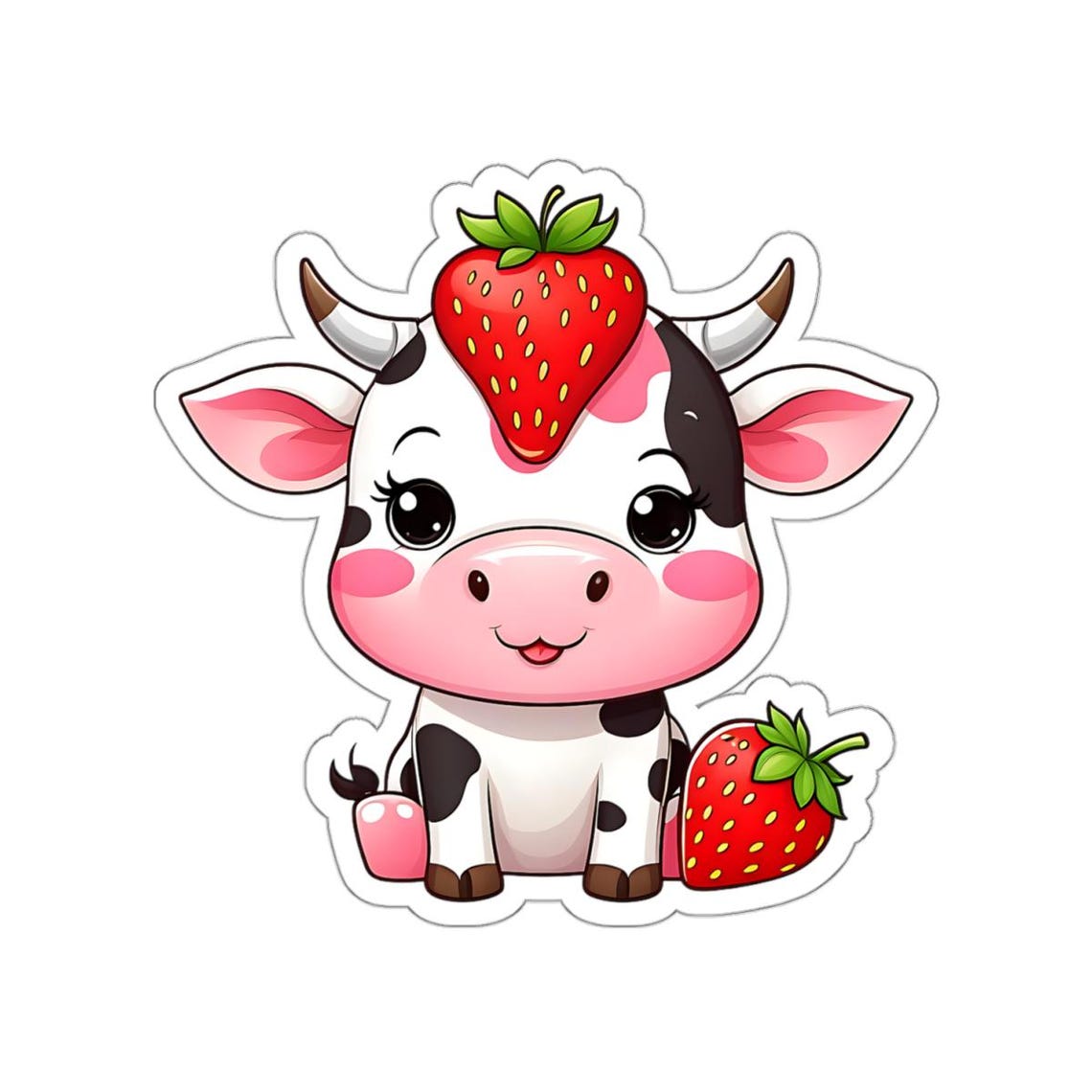 Strawberry Cow Matte Vinyl Sticker Cute Kawaii Cottage Core Decal Cut ...