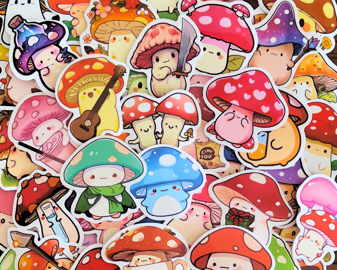 10 - 50pcs Kawaii Mushroom Stickers, Cute Colorful Fun Aesthetic ...