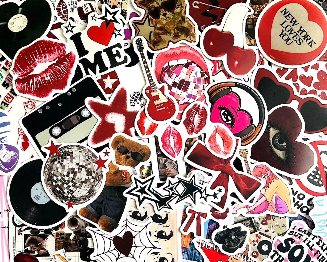 50pcs Downtown Girly Stickers, Red and Black Aesthetic Stickers for ...