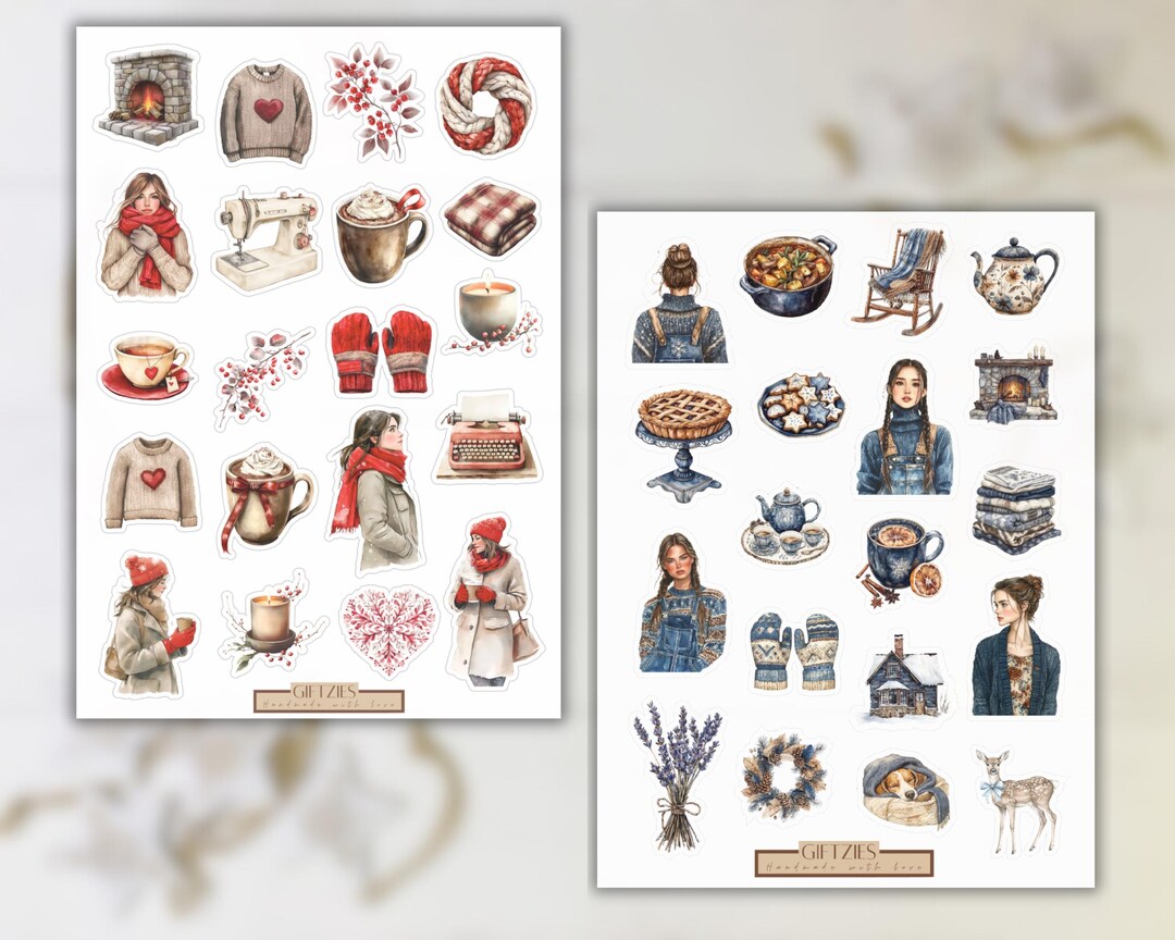 Cozy Winter Sticker Sheets Aesthetic Seasonal Stickers, Journaling ...